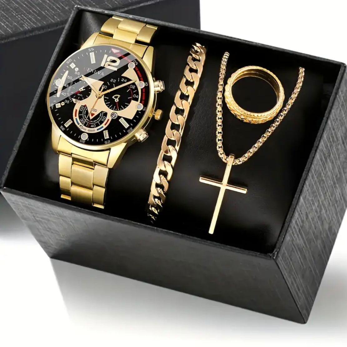 Conjunto De Reloj 4 Piezas Para Hombre Dorado - Infinity store